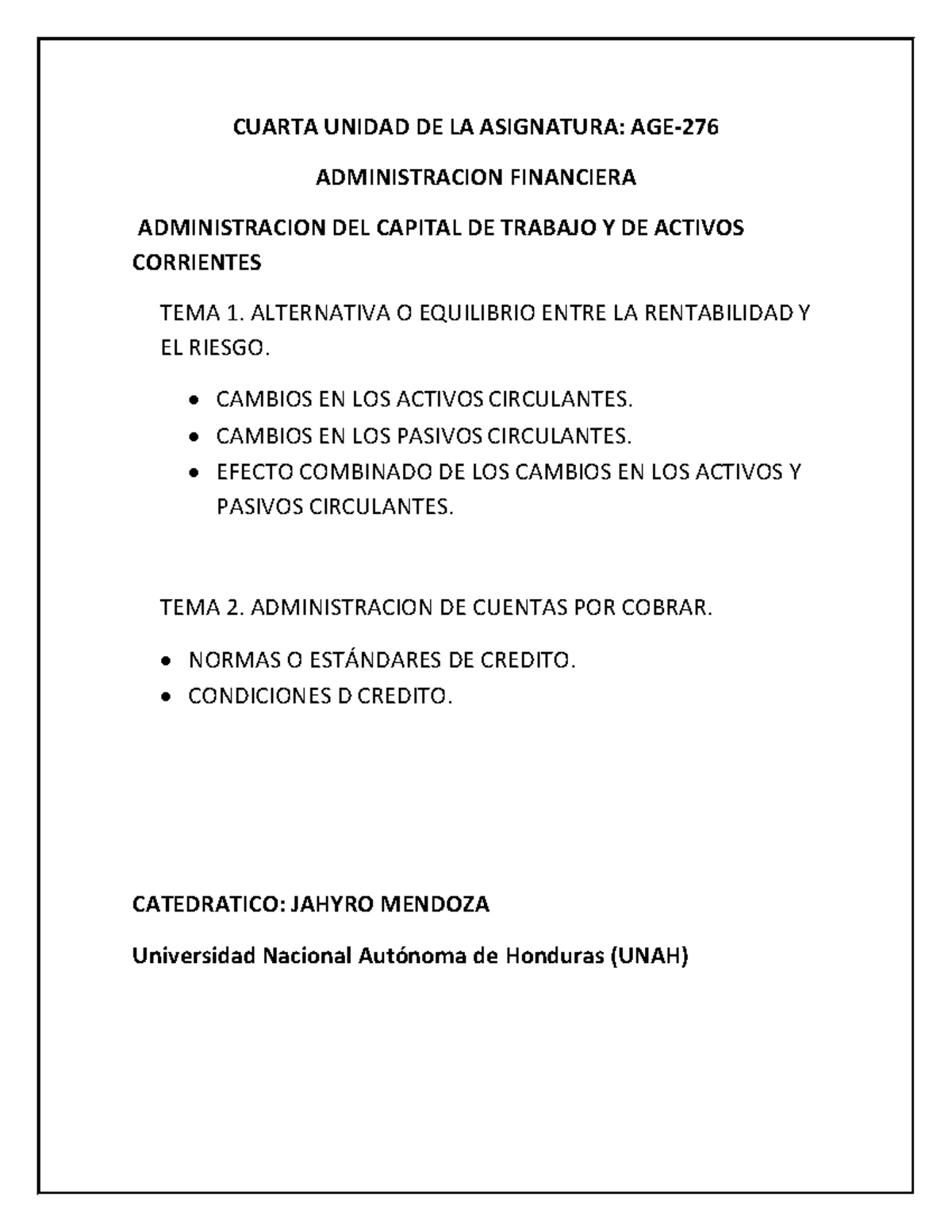 CUARTA UNIDAD: ADMINISTRACION FINANCIERA - RENTABILIDAD Y RIESGO - Studocu
