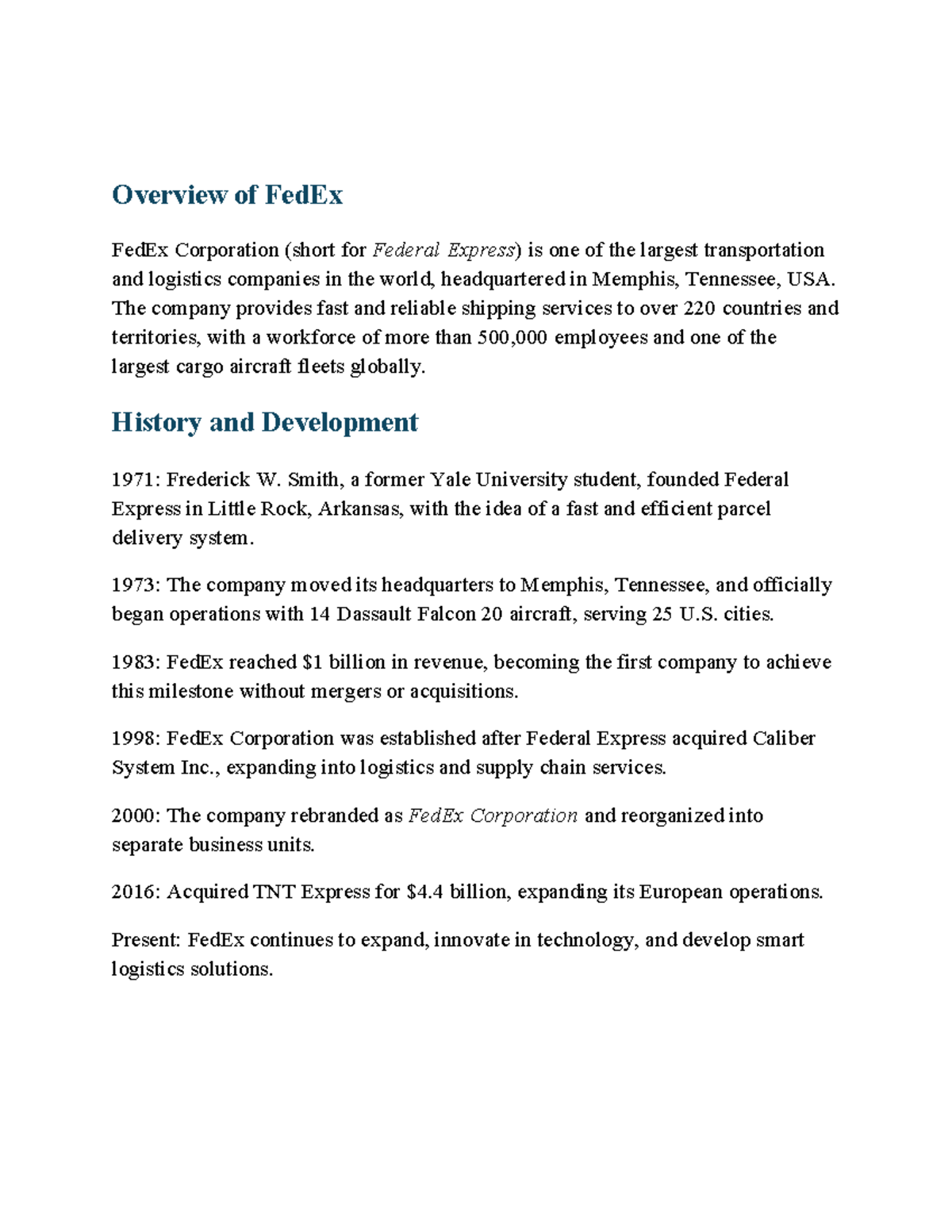 Case Study: Overview of FedEx Corporation's Logistics Innovations - Studocu