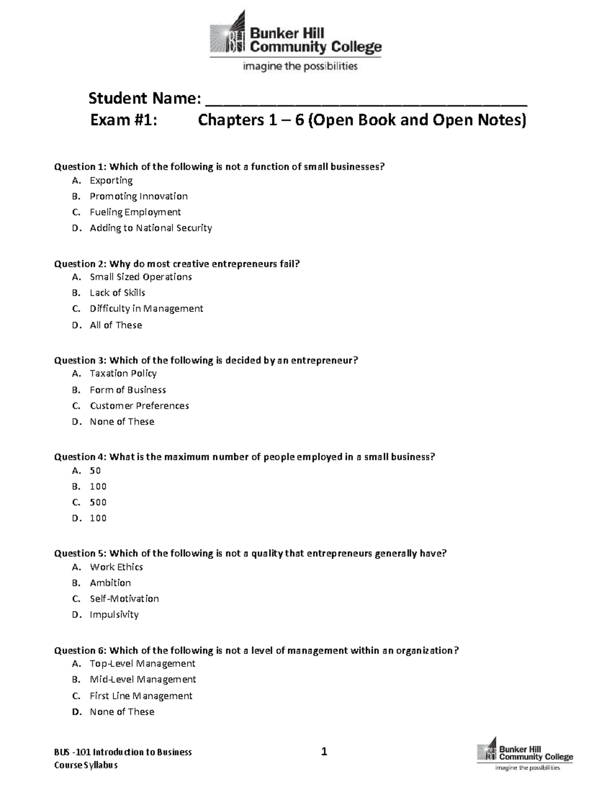 Introduction to Business - BUS-101 Exam #1 Review (Ch. 1-6) - Studocu