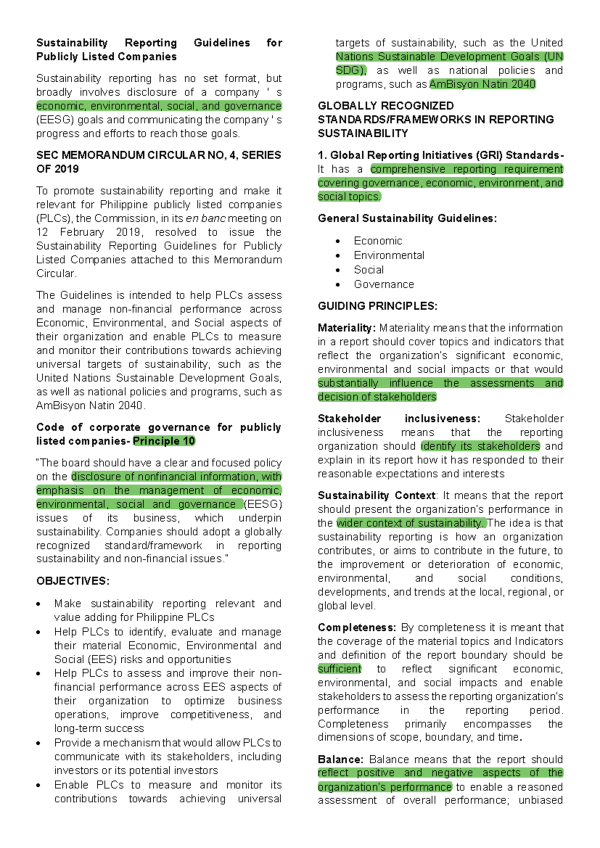 Sustainability Reporting Guidelines for Philippine PLCs: SEC Memo 4 ...