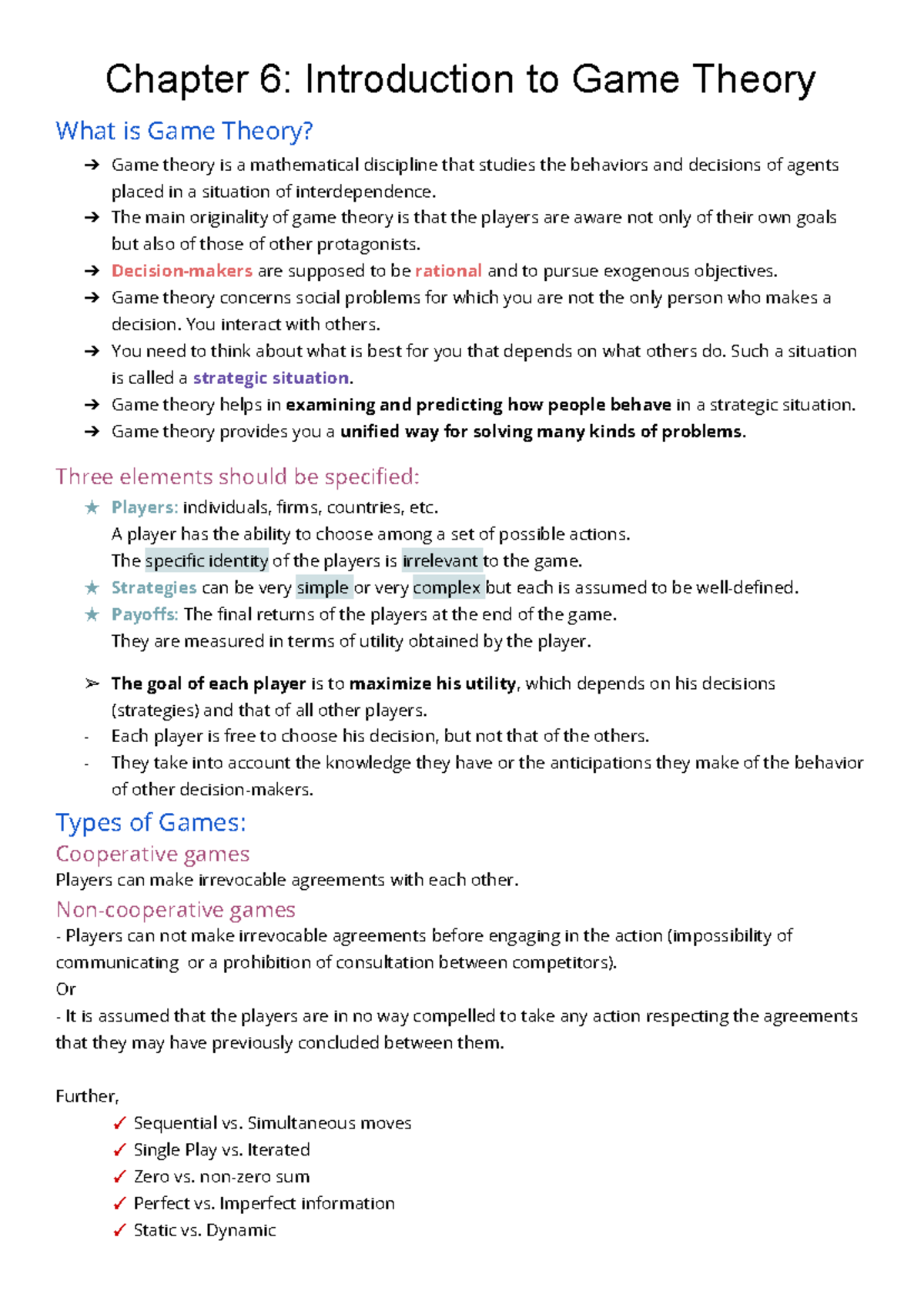 Chapter 6: game theory - Chapter 6: Introduction to Game Theory What is Game Theory? Game theory ...