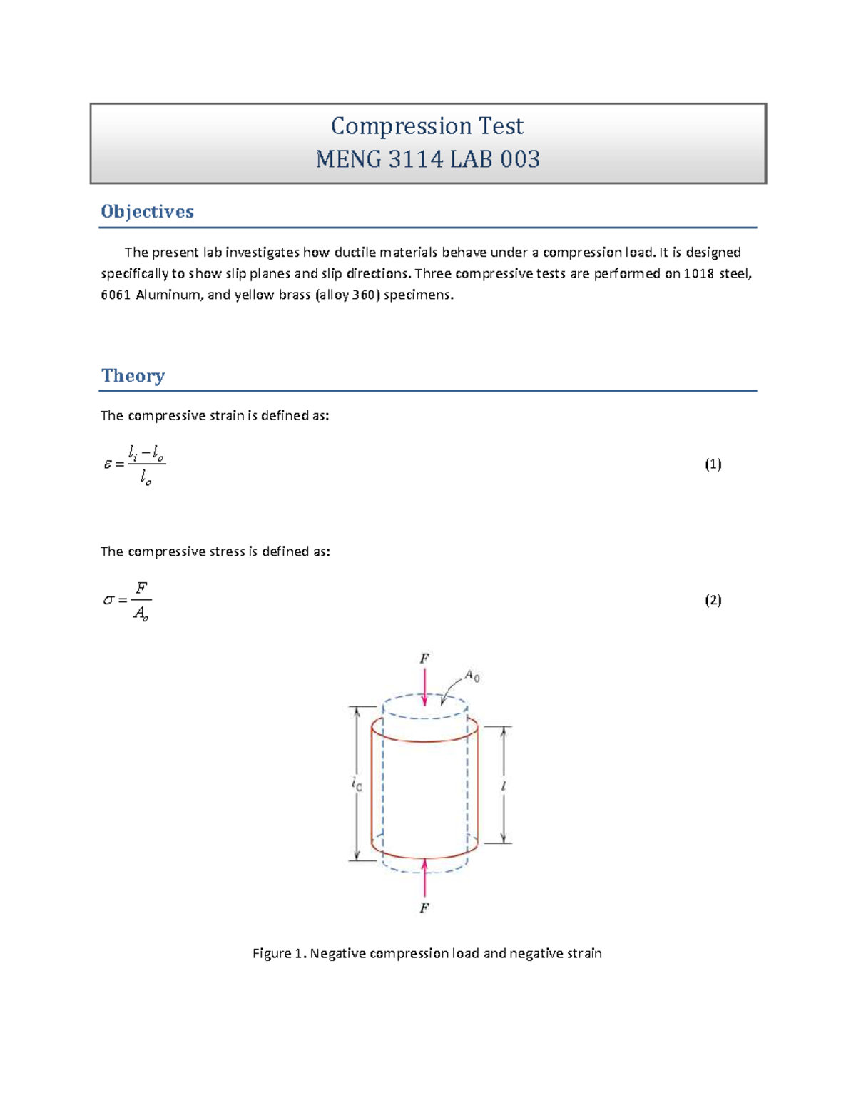 Compression Test Lab Report MENG 3114 - Fall 2025 - Studocu