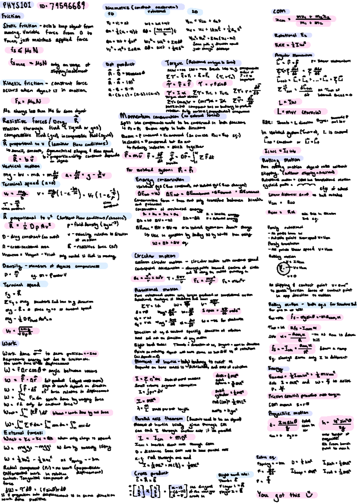 Mechanics Cheat Sheet: Rotational Motion & Forces (Course 10) - Studocu