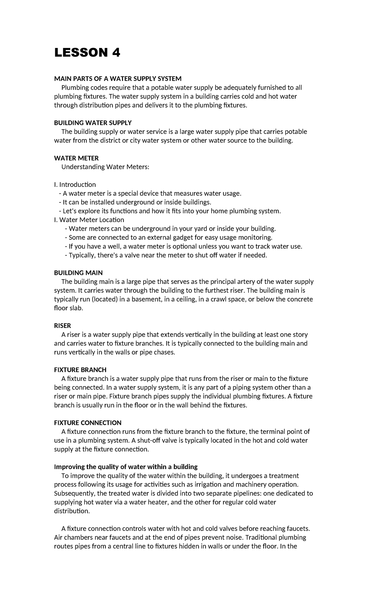 CE 317 Lesson 4 - Understanding Water Supply & Plumbing Systems - Studocu