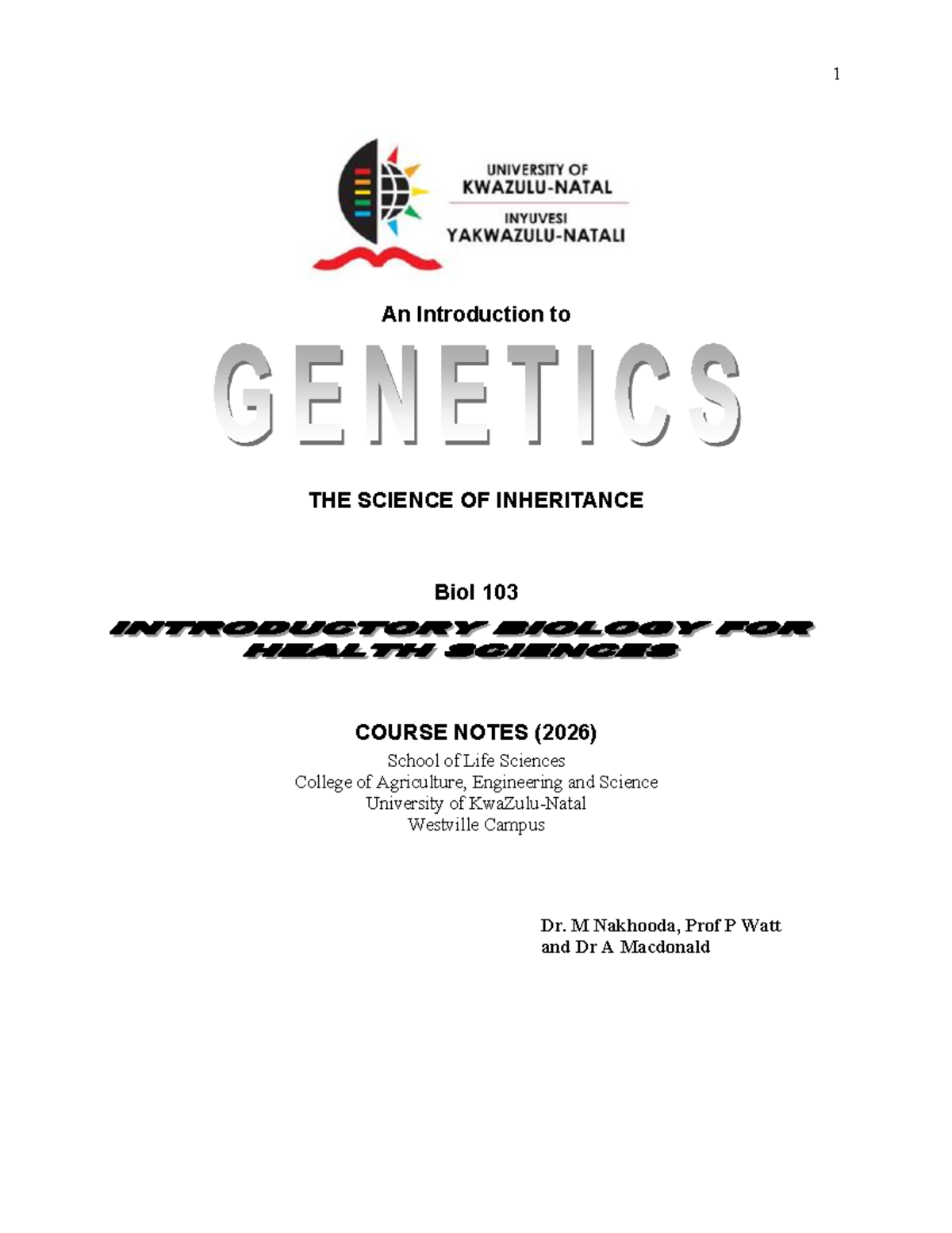 Genetics Biol 103: Inheritance Concepts & Revision Notes (2026) - Studocu