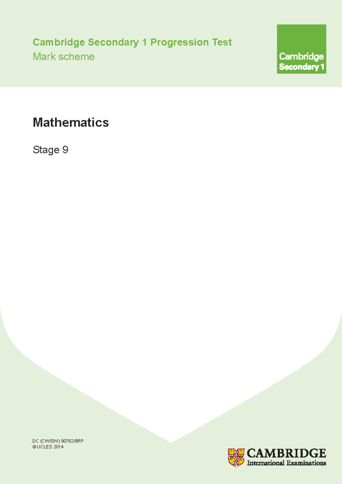 Mathematics Stage 9 - Cambridge Progression Test Mark Scheme - Studocu