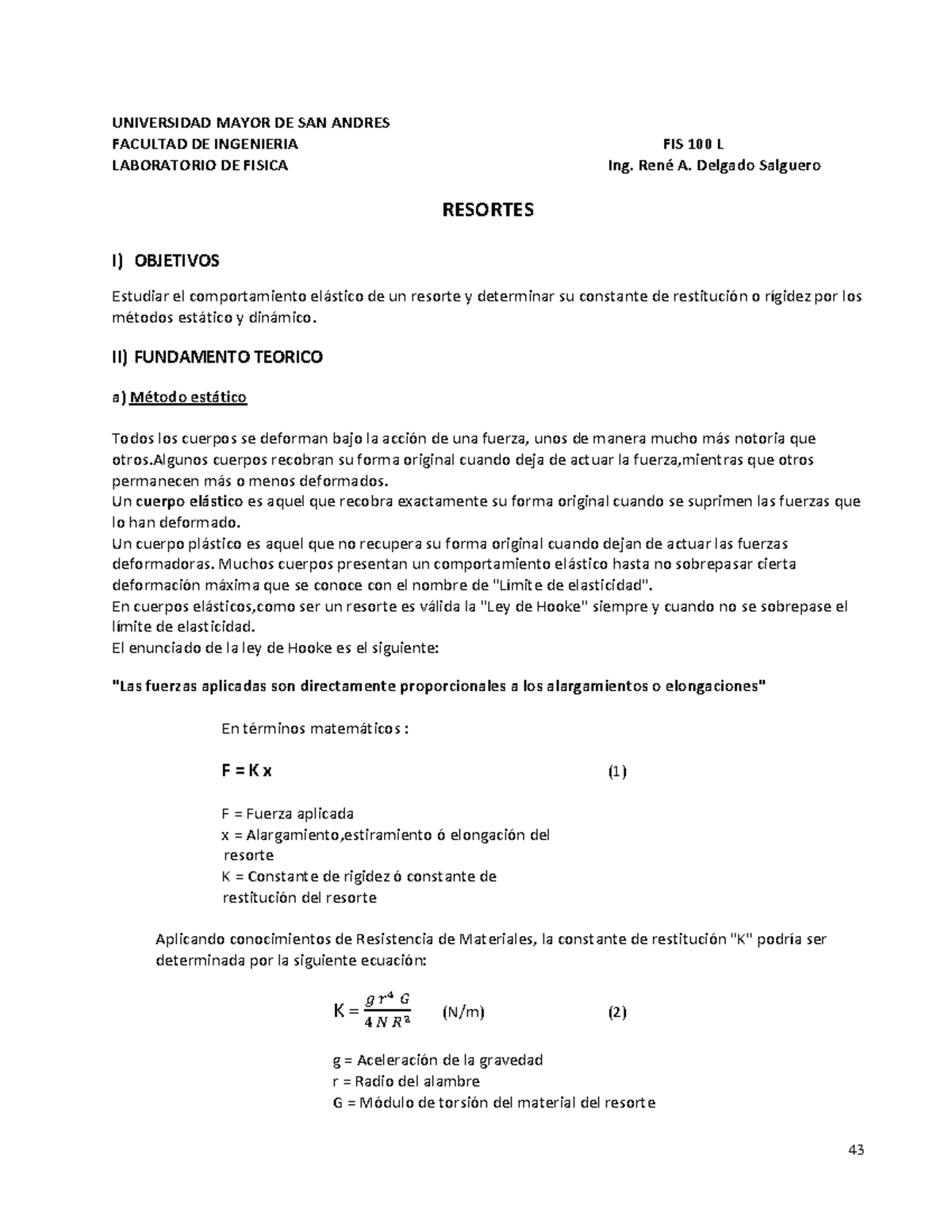 Laboratorio de Física FIS 100 L: Estudio de Resortes y su Elasticidad ...