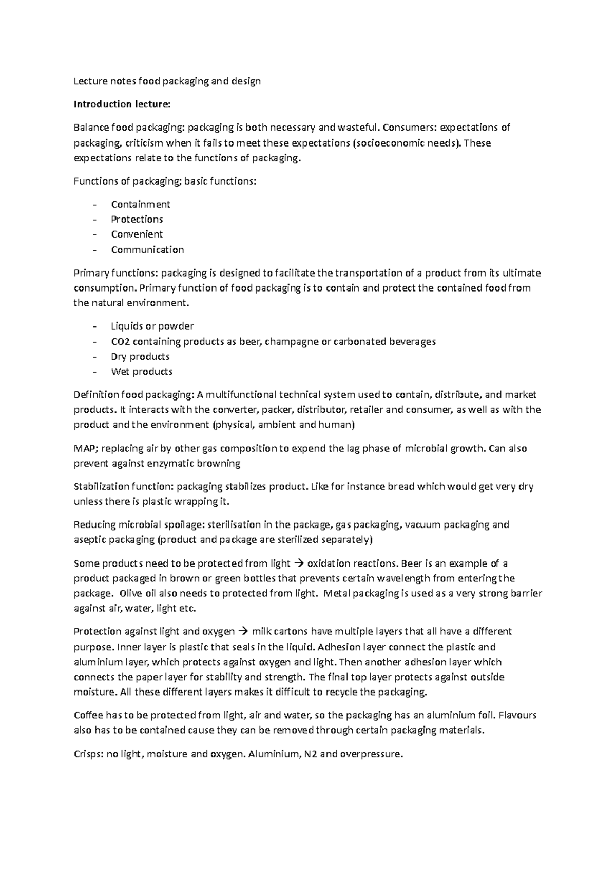 Lecture Notes: Food Packaging & Design (Course Code: FPD101) - Studeersnel