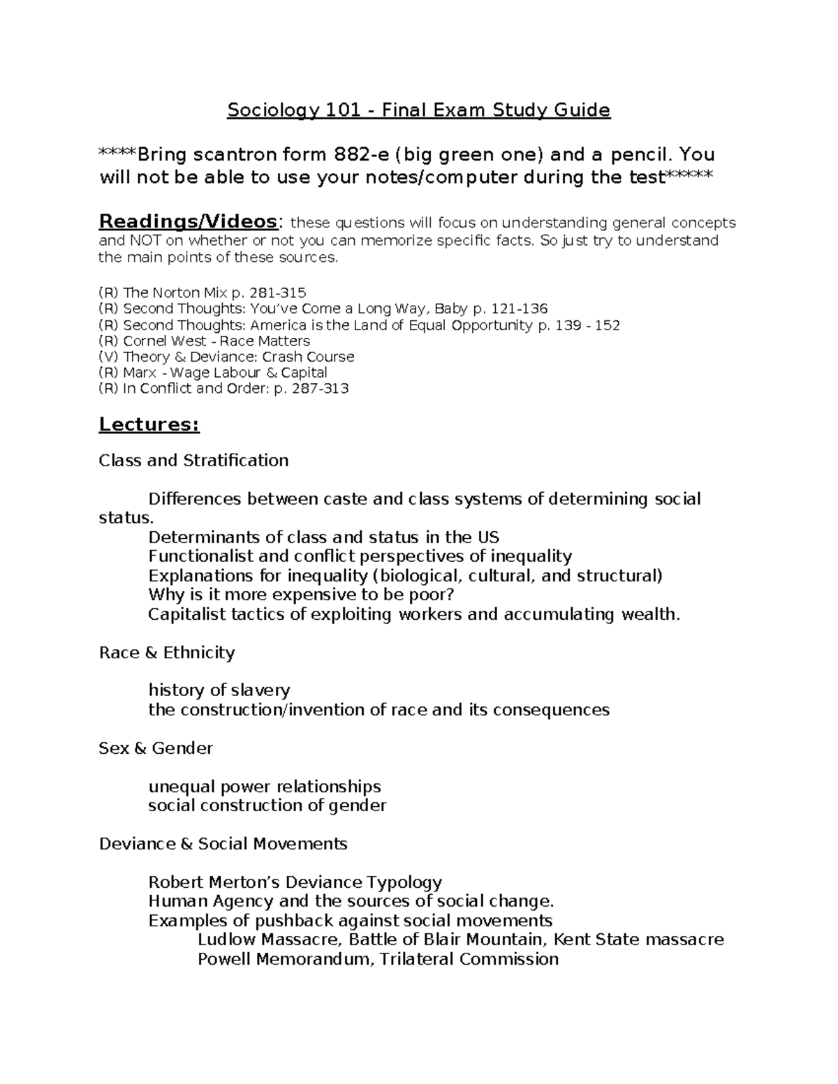 Sociology 101 Final Exam Study Guide: Key Concepts & Themes - Studocu