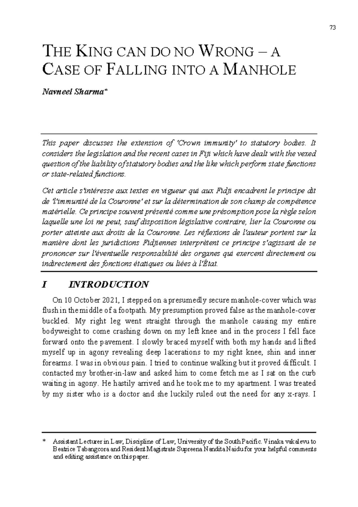 73 THE KING CAN DO NO WRONG: A CASE STUDY ON STATUTORY LIABILITY - Studocu