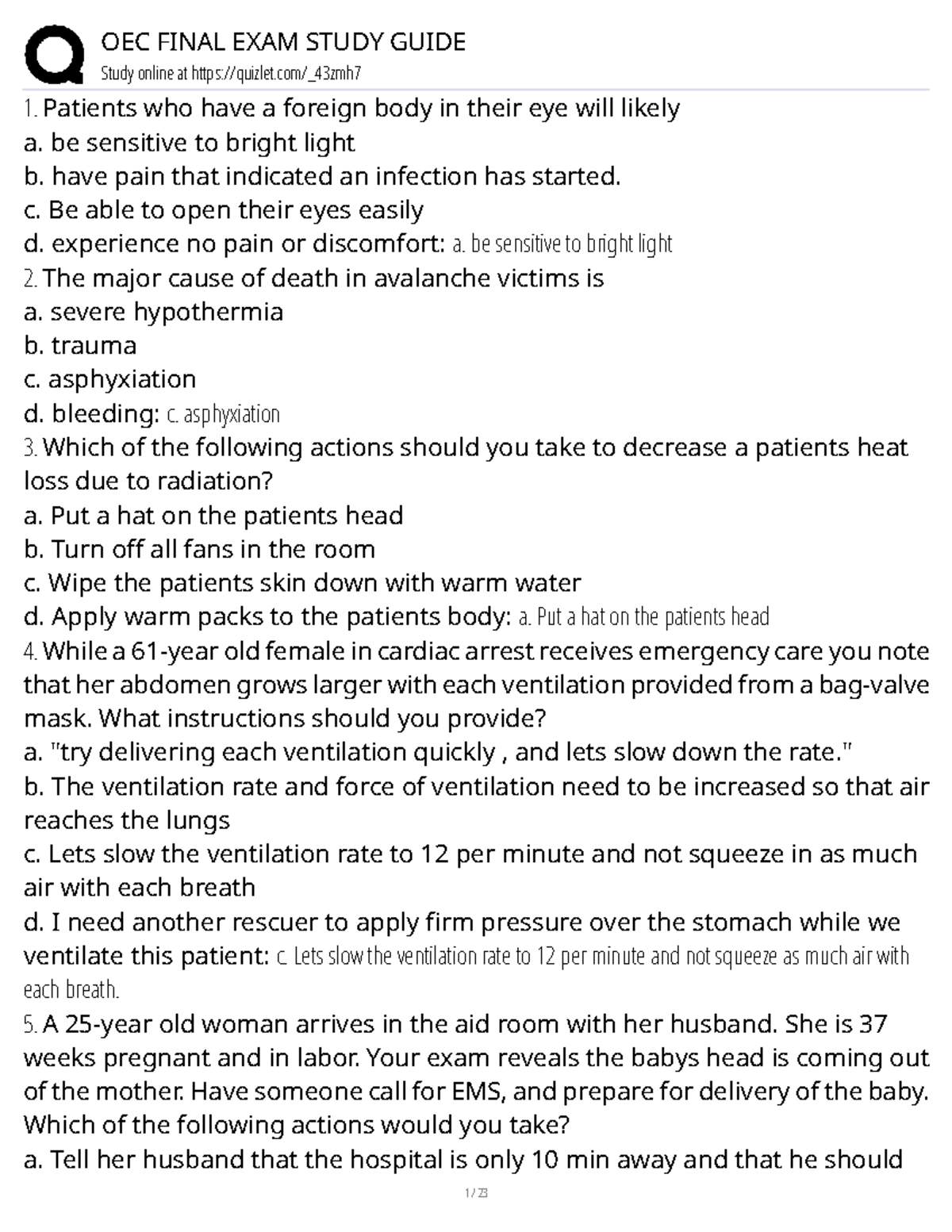 OEC 2023 FINAL EXAM STUDY GUIDE: Key Concepts and Practice Questions ...