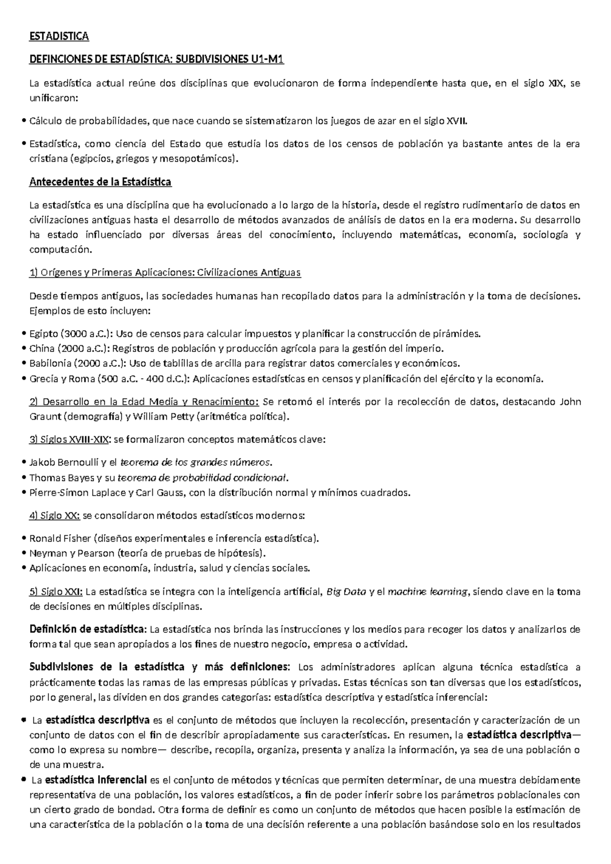 ESTADÍSTICA: DEFINICIONES Y SUBDIVISIONES - RESUMEN DE CONCEPTOS CLAVE ...