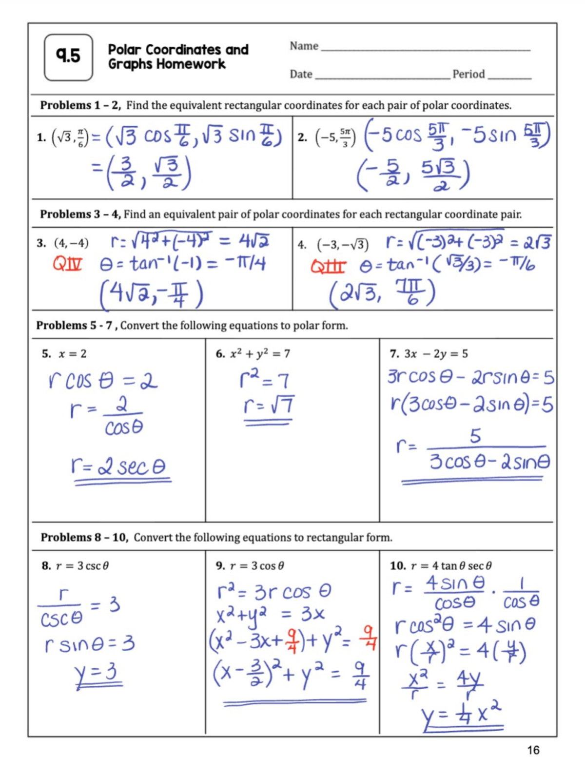 9.5 Polar Coordinates and Graphs Homework Problems - Studocu