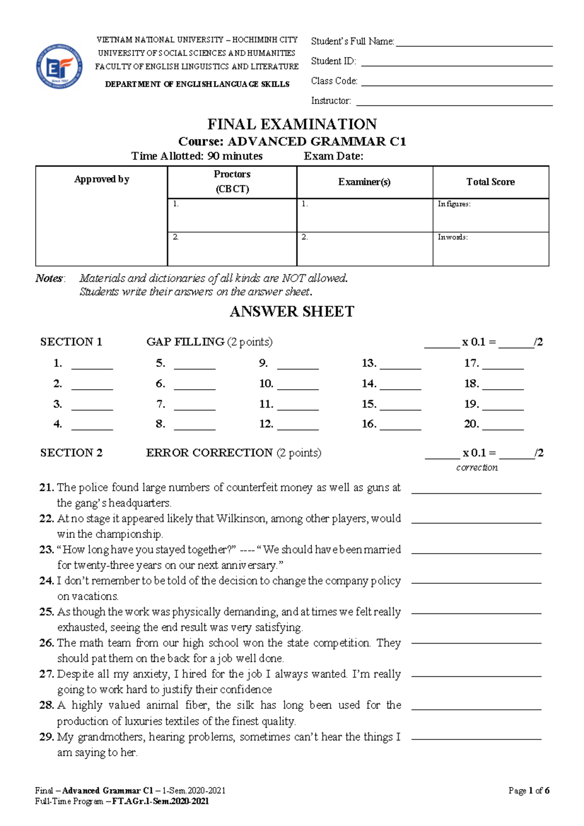 Advanced Grammar C1 - Final Exam Review Guide (627637231-AGC1-1) - Studocu