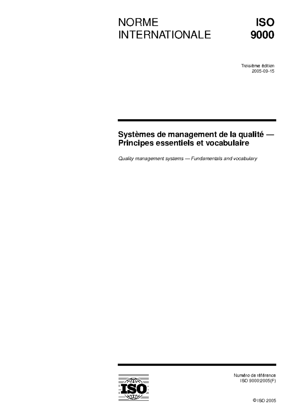 ISO 9000:2005 - Principes Essentiels et Vocabulaire de la Qualité - Studocu
