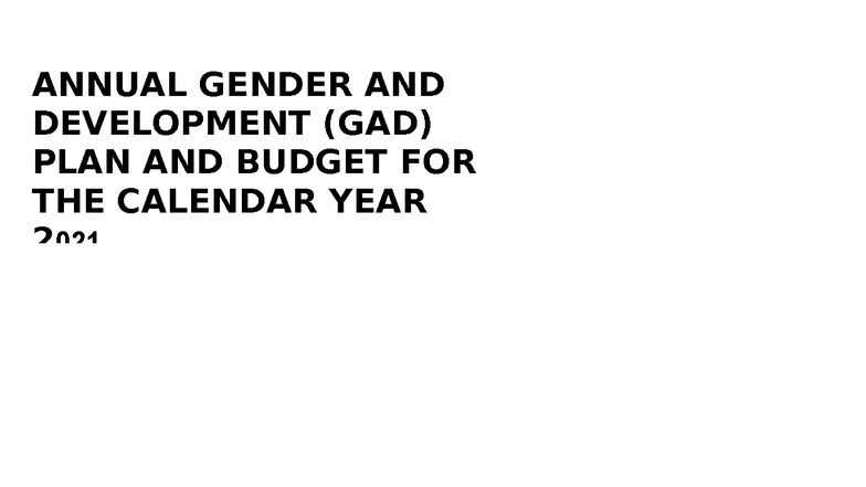 GAD PLAN 2021 - annual budget and plan of 5% barangay gender and ...
