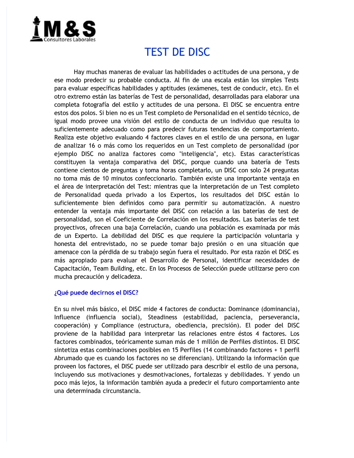 Manual DISC - Conocer como aplicar el test DISC, en la seleccion de ...