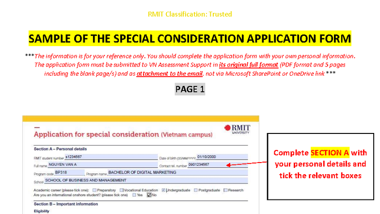 RMIT 1047 Sample Special Consideration Application Form Guide - Studocu