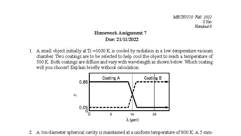 MECH3310 Fall 2022 Homework Assignment 7: Radiation & Heat Transfer ...