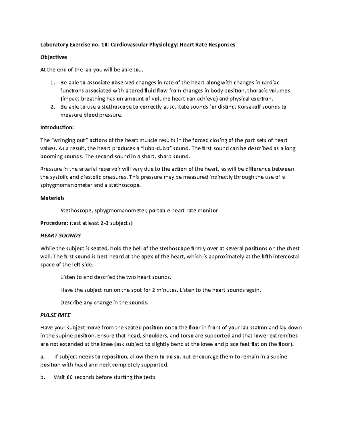 Exercise 10- General Physiology - Laboratory Exercise no. 10 ...