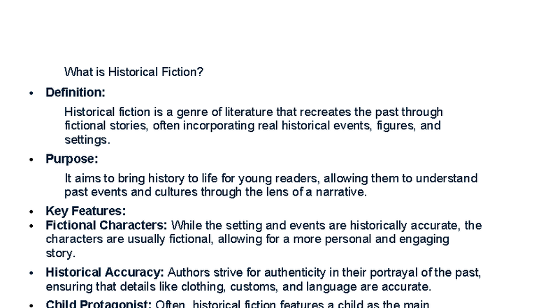 Understanding Historical Fiction: Definition & Key Features - Studocu