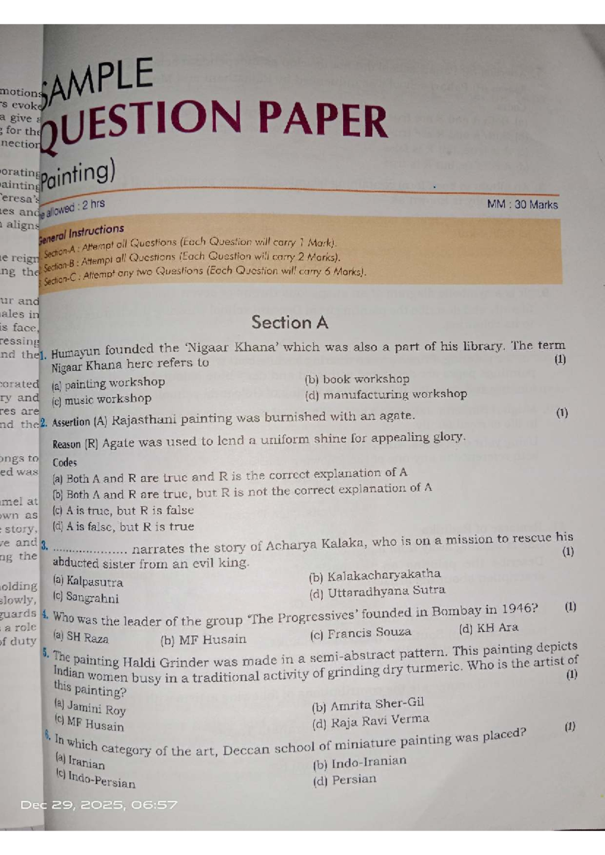Sample Question Paper: CBSE Fine Arts Class XII (2025) - Studocu