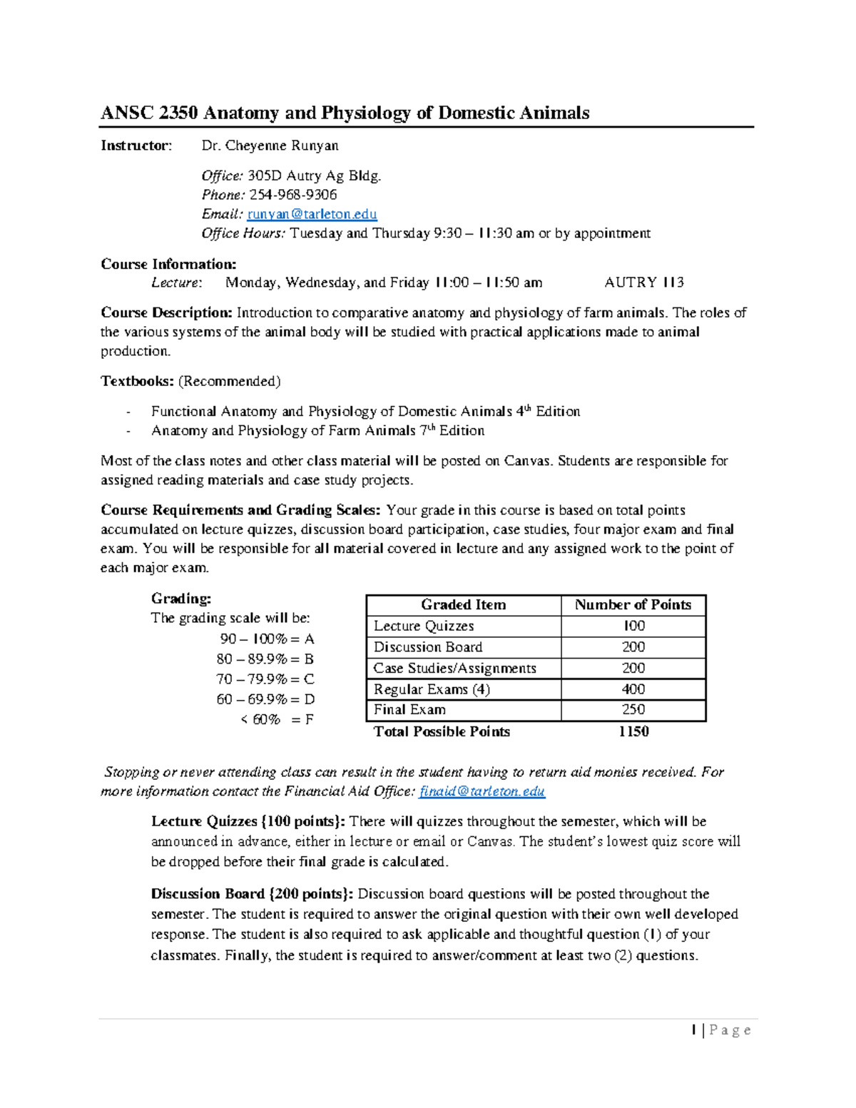 ANSC2350010 2019 08 - Syllabus for ANSC 2350 - ANSC 2350 Anatomy and ...
