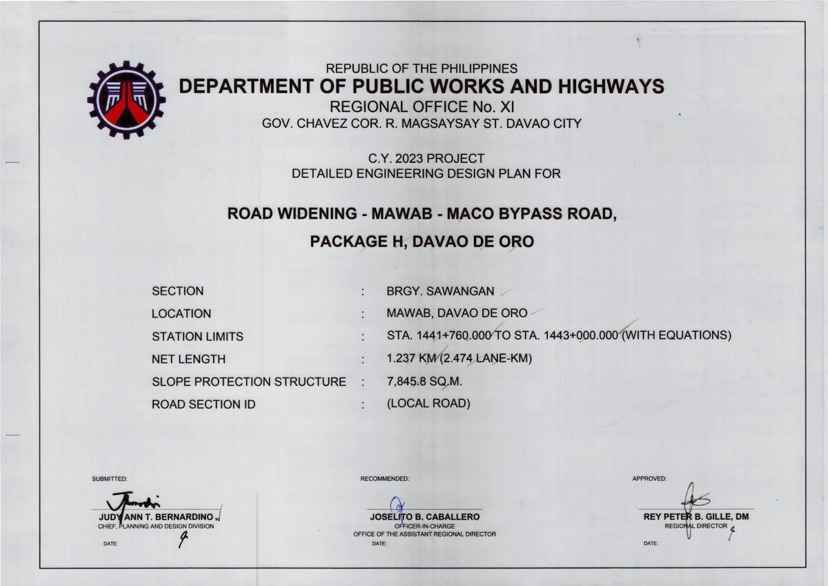 Road widening project detailed engineering design plan (DPWH XI) - Studocu