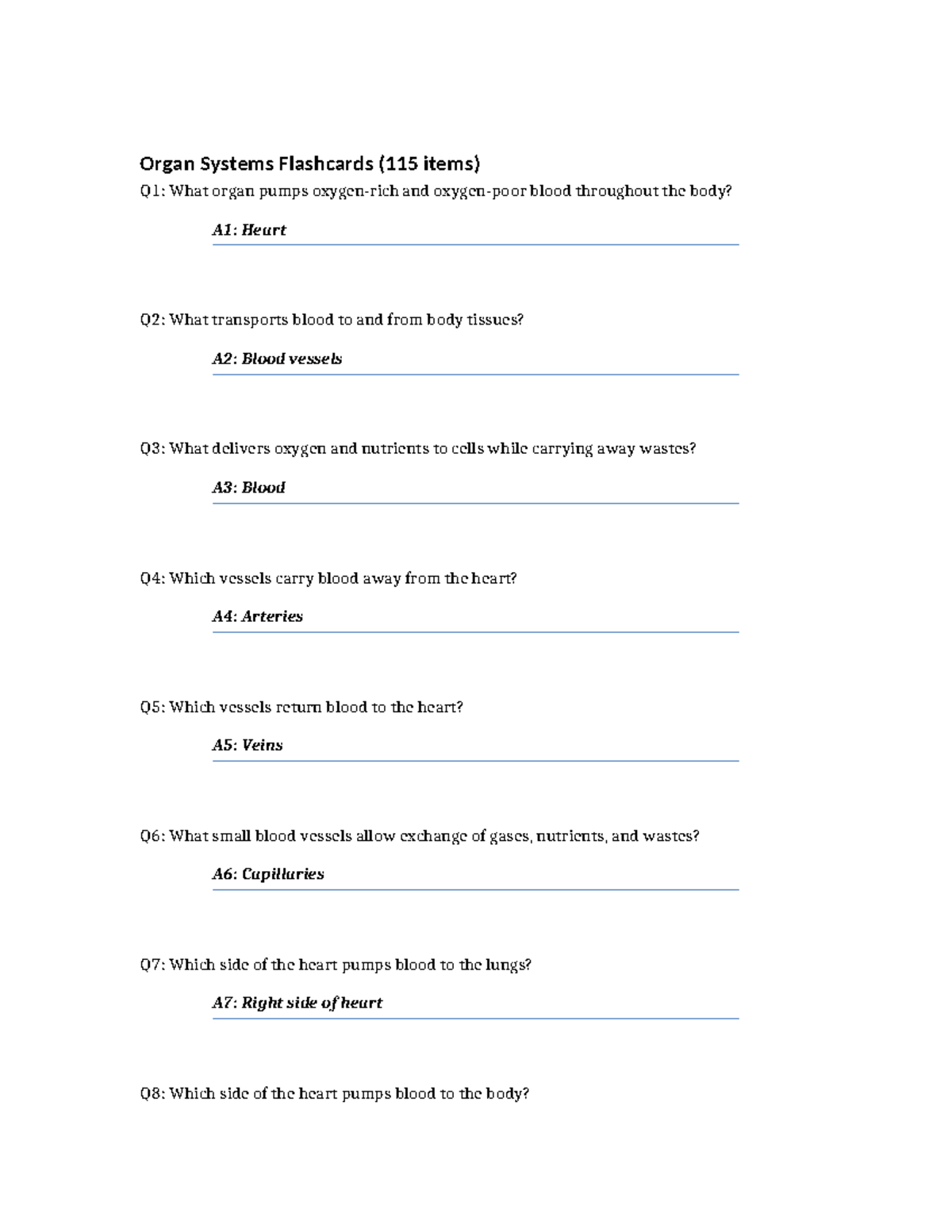 Organ Systems Flashcards (115 items) - Key Concepts & Functions - Studocu