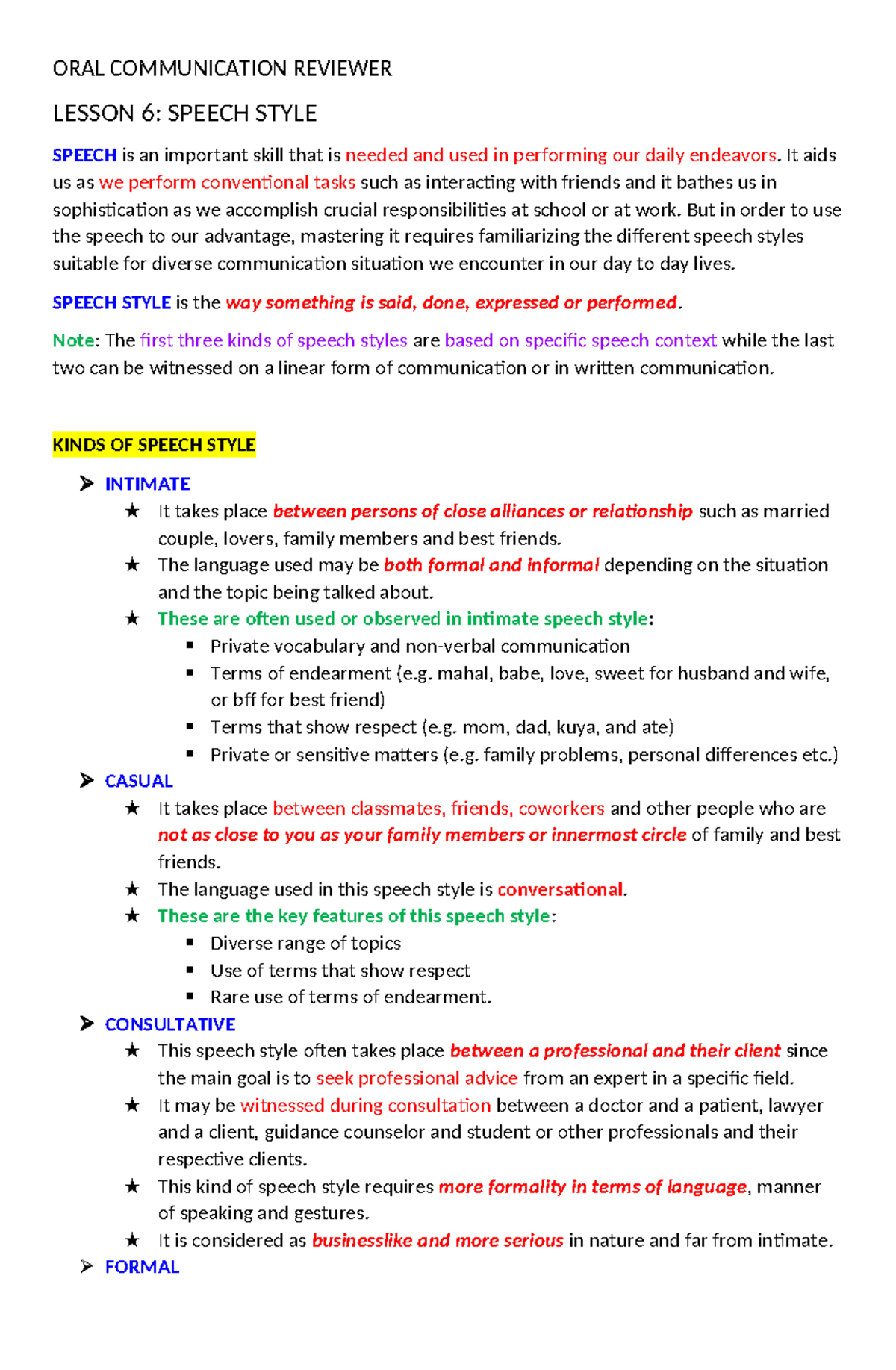 ORAL Communication Reviewer (L6) - ORAL COMMUNICATION REVIEWER LESSON 6 ...