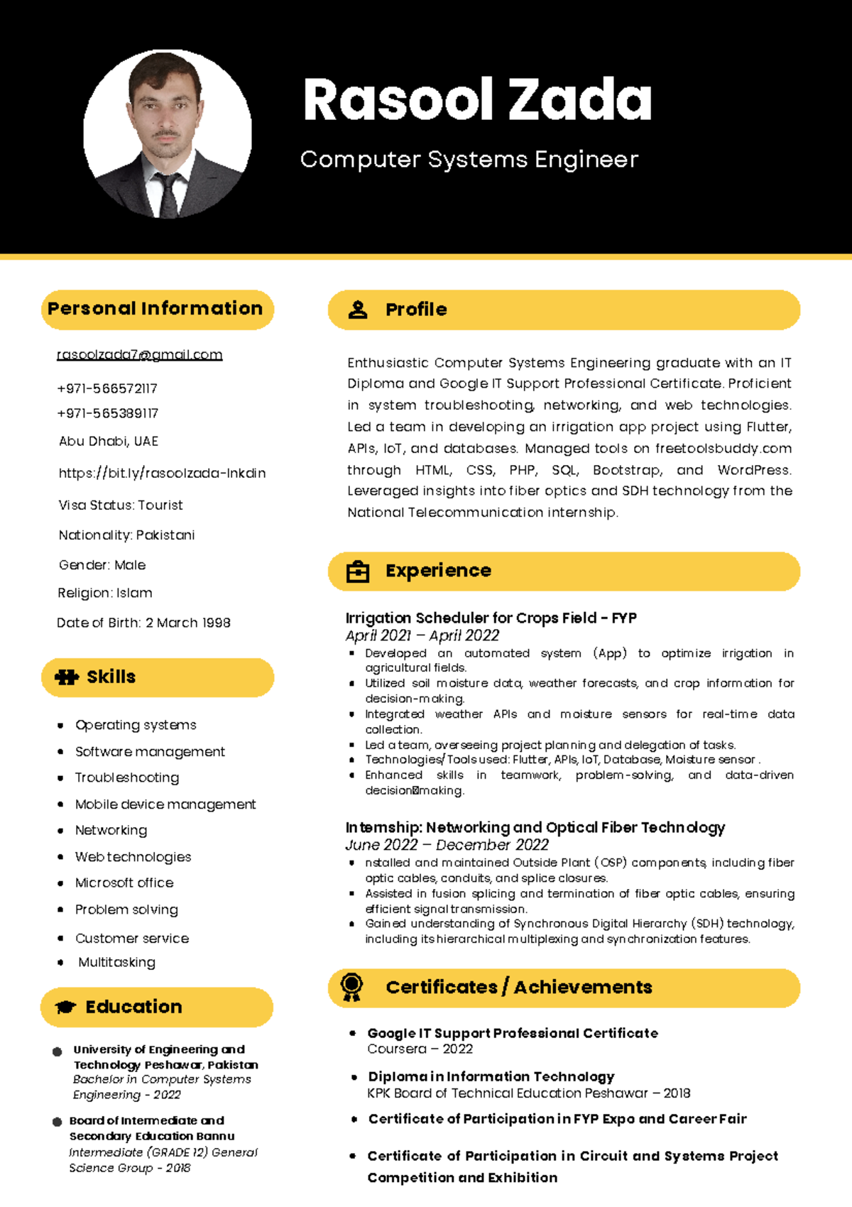 Rasool Zada cv - Yes - Enthusiastic Computer Systems Engineering ...