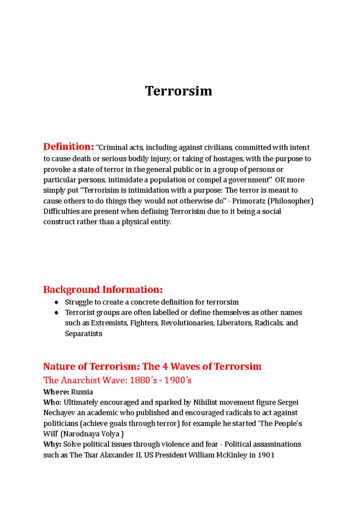 Terrorism: Overview of Modern History and Key Events - Studocu