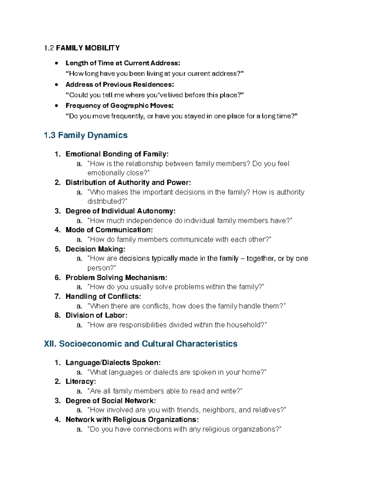 Family Mobility and Dynamics Questionnaire: Insights and Analysis - Studocu