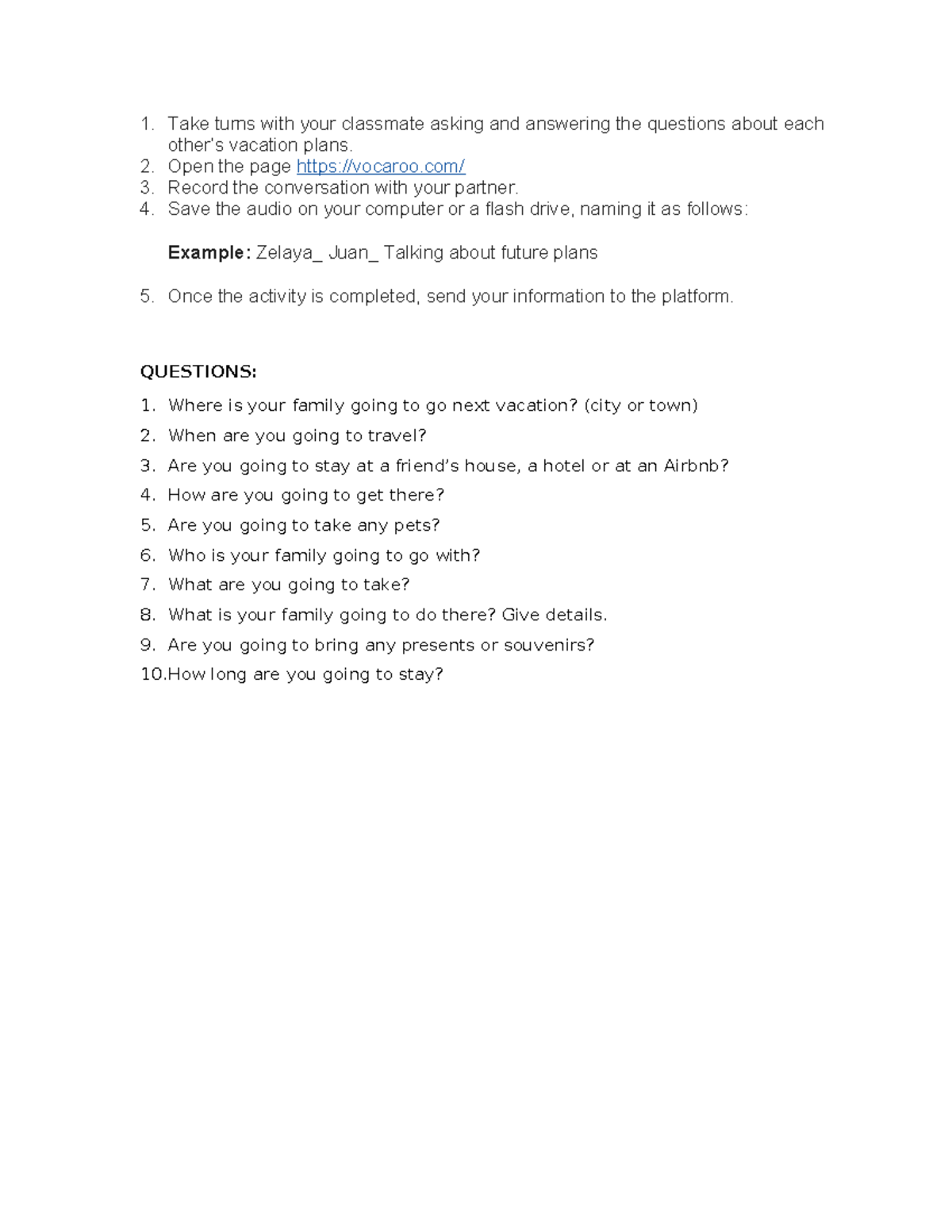 ESL 101: Talking About Future Vacation Plans - Activity Instructions ...