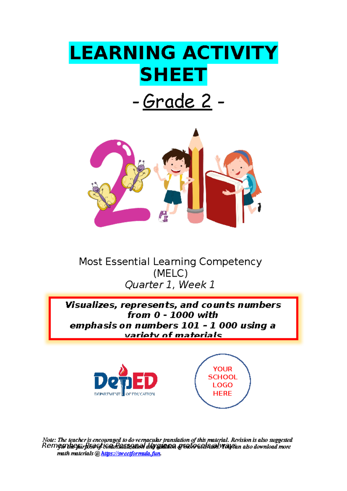 GR2MATH Q1W1 - LAS - Visualizing Numbers 0-1000 Activities - Studocu