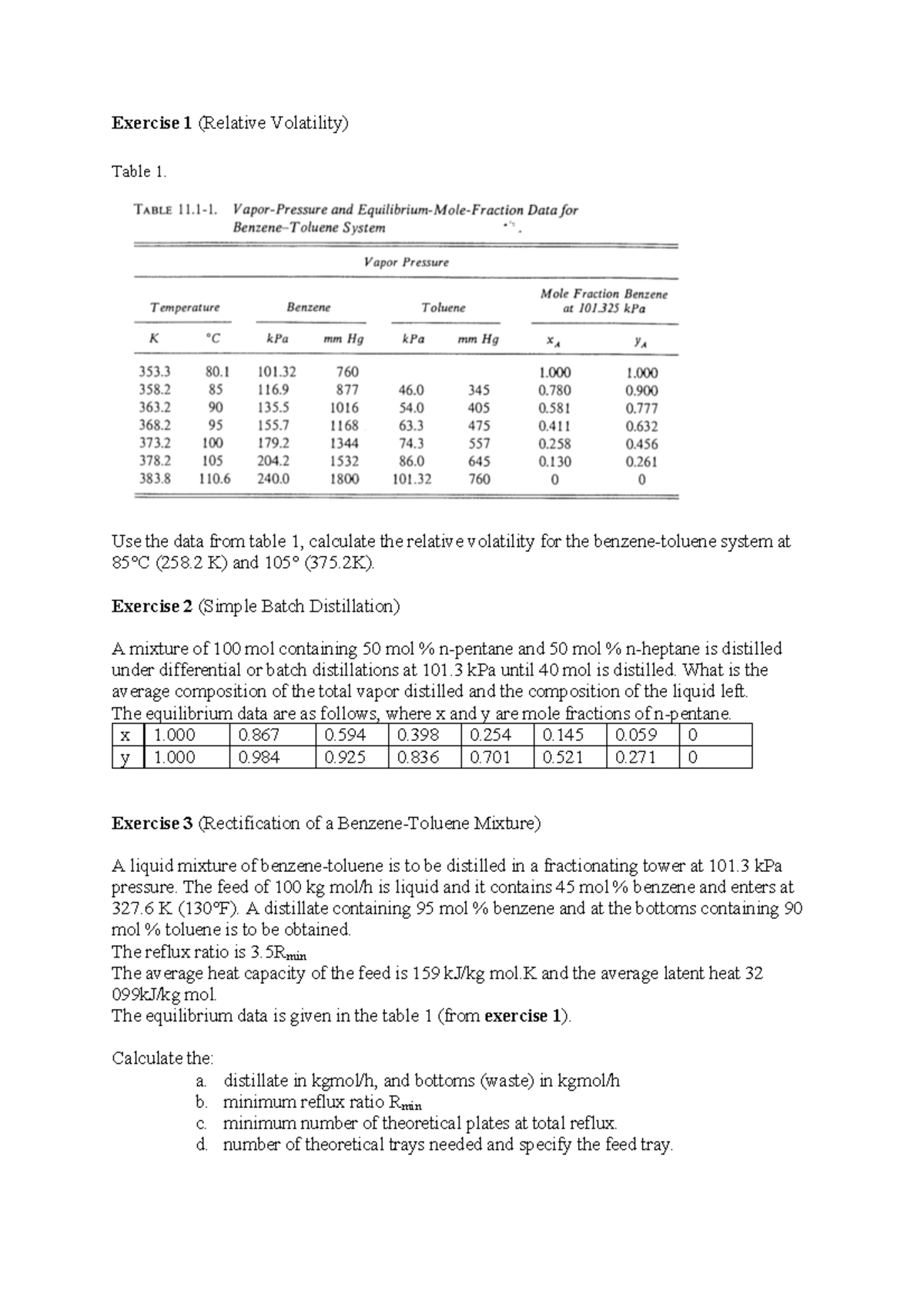 Cheng 304 Exercise: Distillation Calculations and Analysis - Studocu