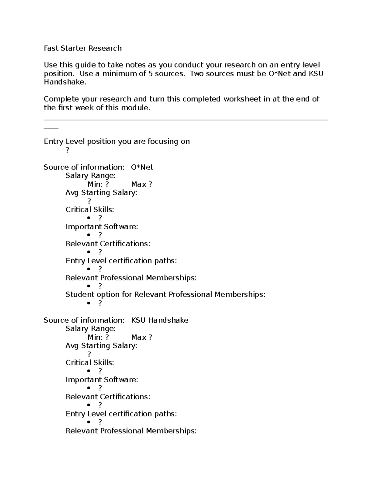 KSU Entry Level Position Research Guide - Studocu