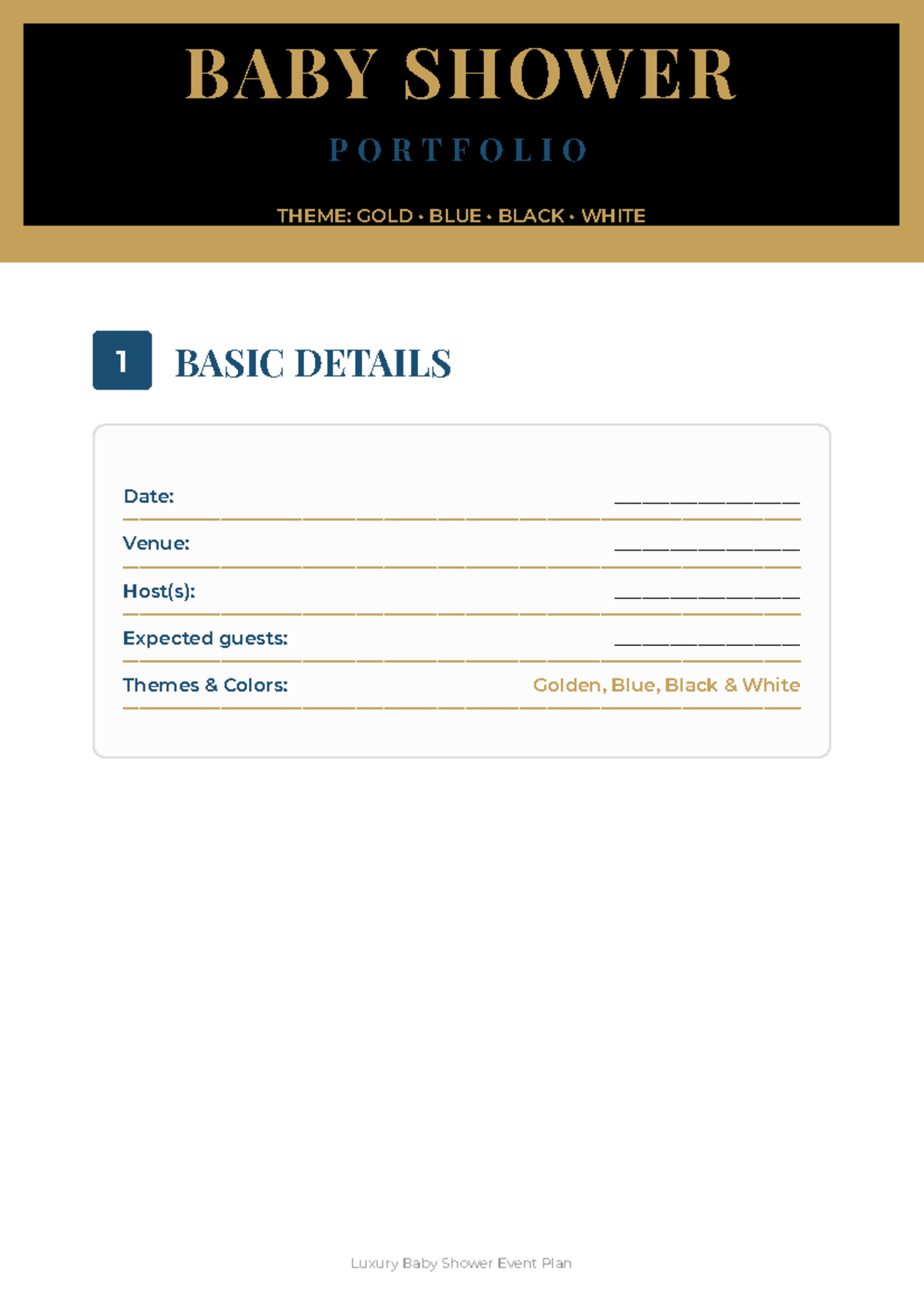 Final Baby Shower Portfolio: Gold, Blue, Black & White Theme - Studocu