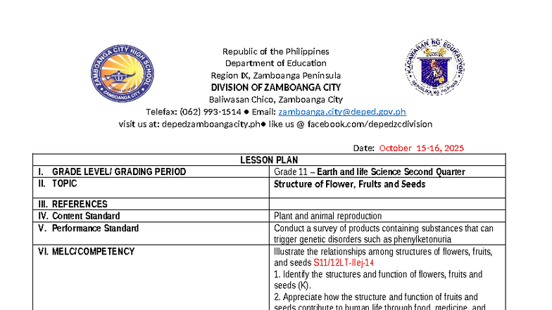 Grade 11 Earth & Life Science: Structure of Flowers, Fruits & Seeds ...