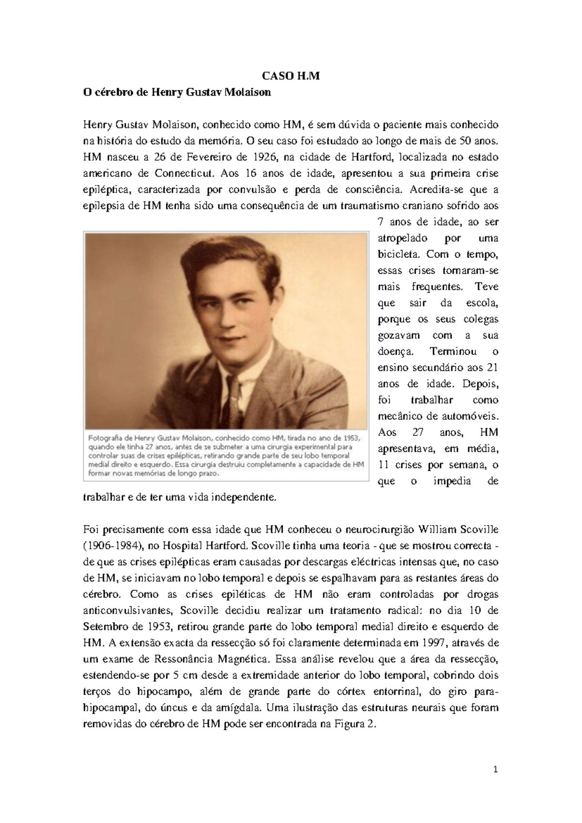 Caso HM: Estudo da Memória e Efeitos da Cirurgia no Paciente HM - Studocu