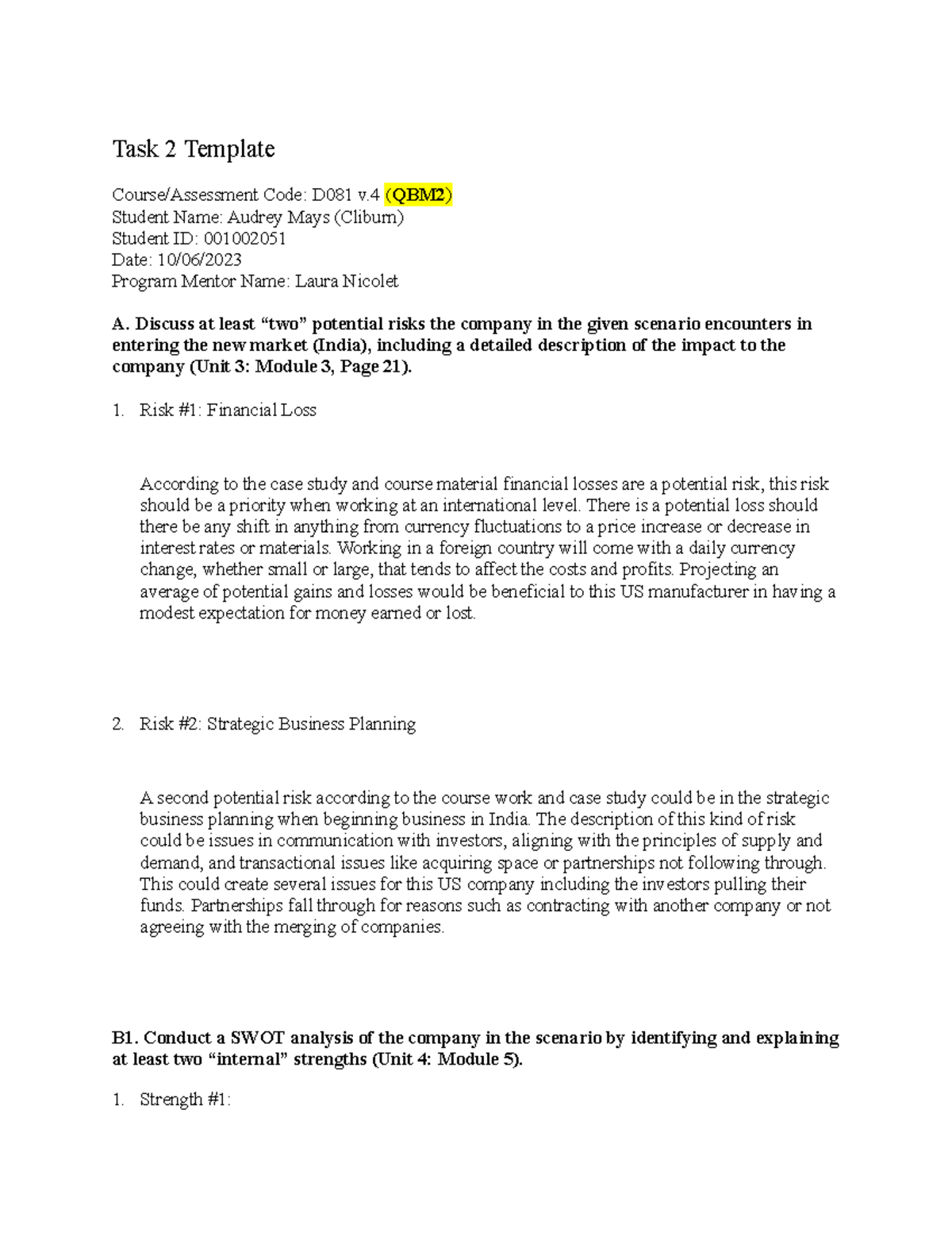 C714-D081 Task 2 Template 02-2023 (1) - Task 2 Template Course ...