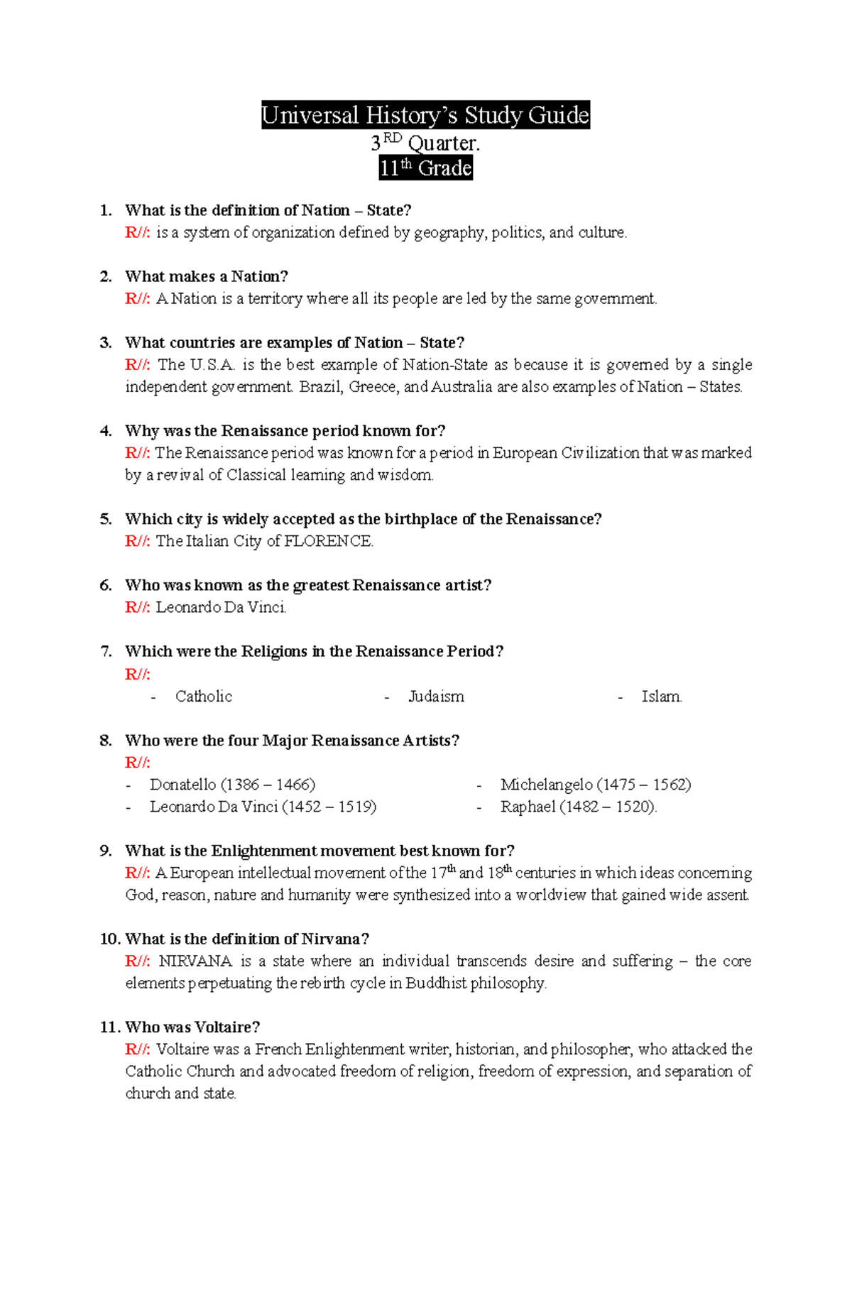 Universal History Study Guide: 11th Grade 3rd Quarter Review - Studocu