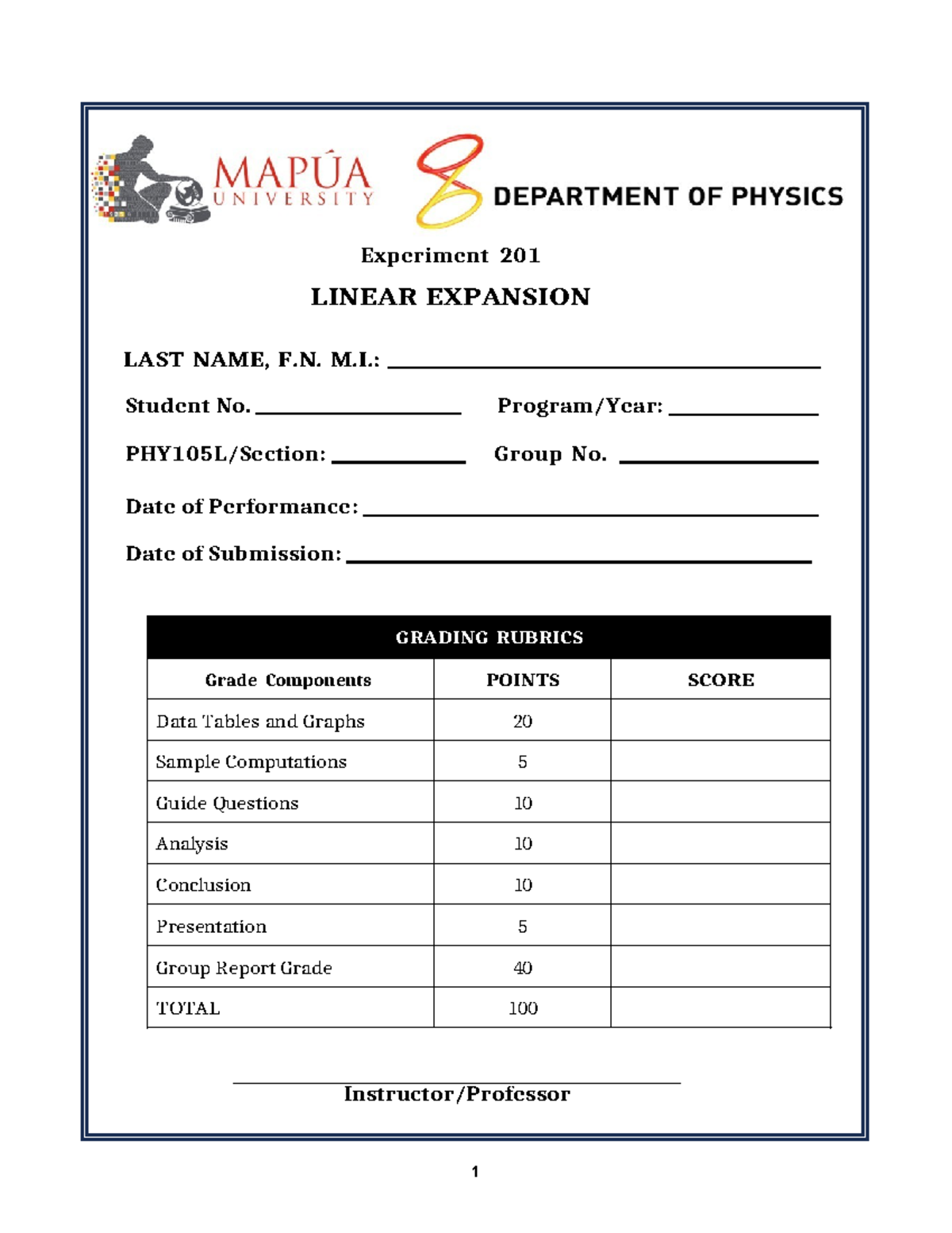 E201 Linear Expansion Experiment Report and Analysis - Studocu