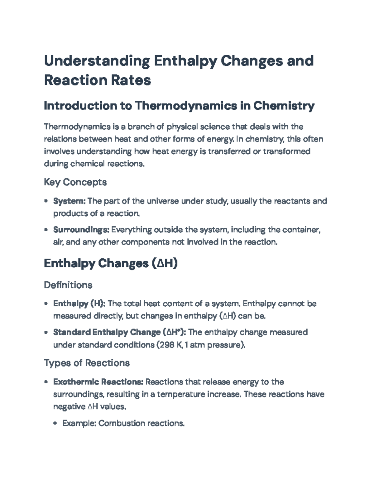 Chemistry CHEM101 Final Exam Review: Enthalpy & Reaction Rates - Studocu
