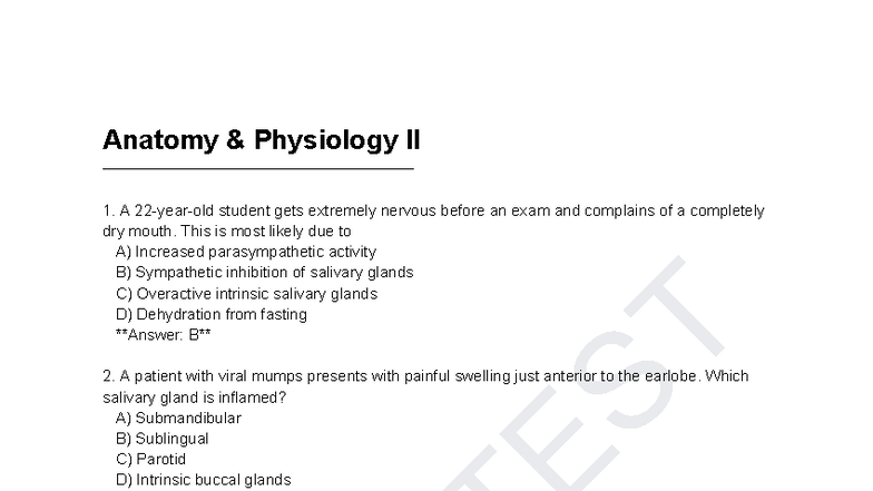 Anatomy & Physiology II Final Exam Review TE ST - Studocu