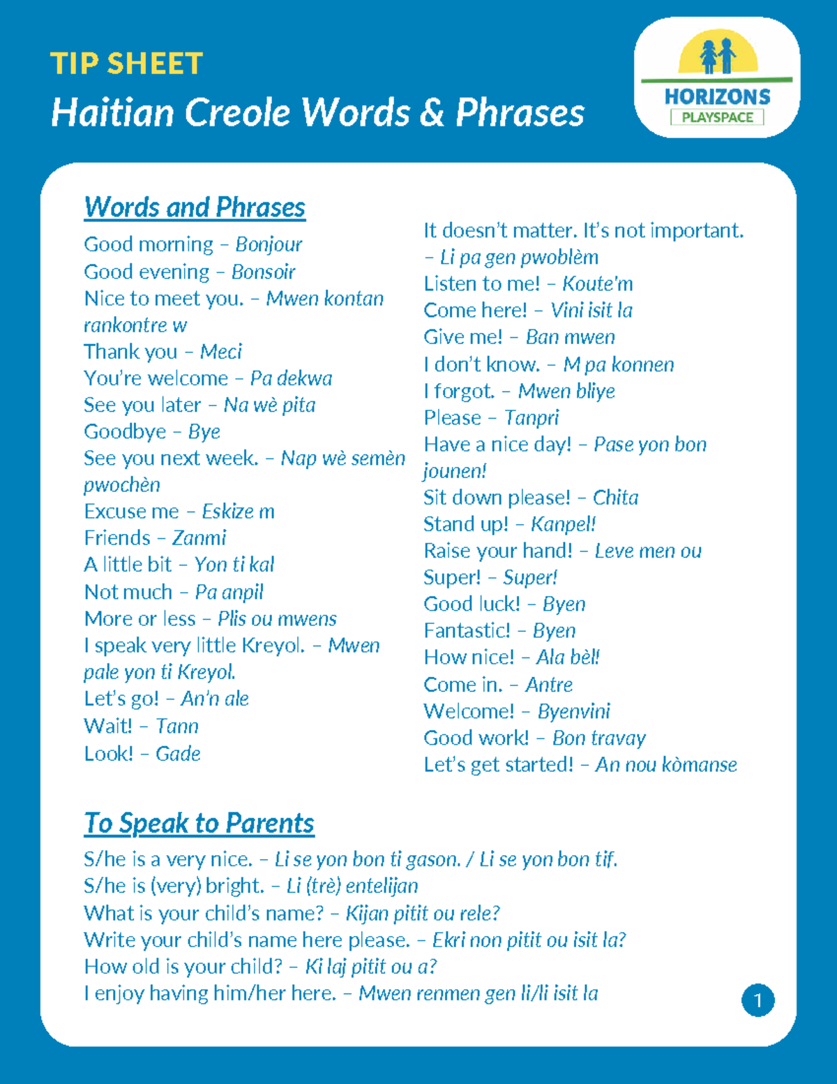 TIP SHEET: Essential Haitian Creole Words & Phrases - Studocu