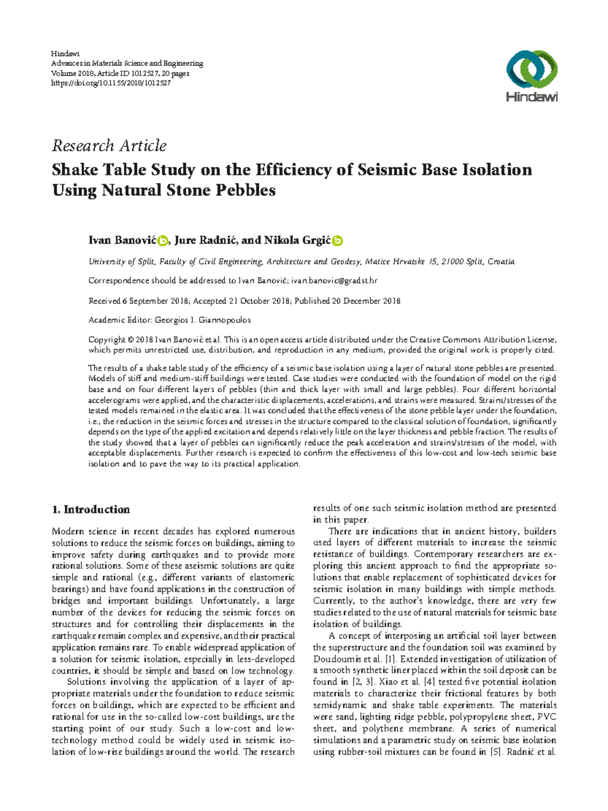 Shake Table Study on Seismic Base Isolation Using Natural Stone Pebbles ...