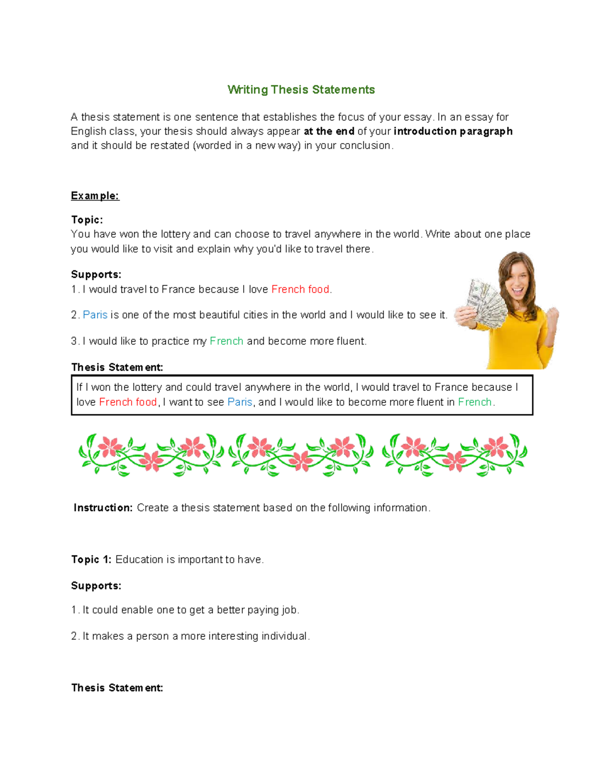 ENG 101: Crafting Effective Thesis Statements for Essays - Studocu