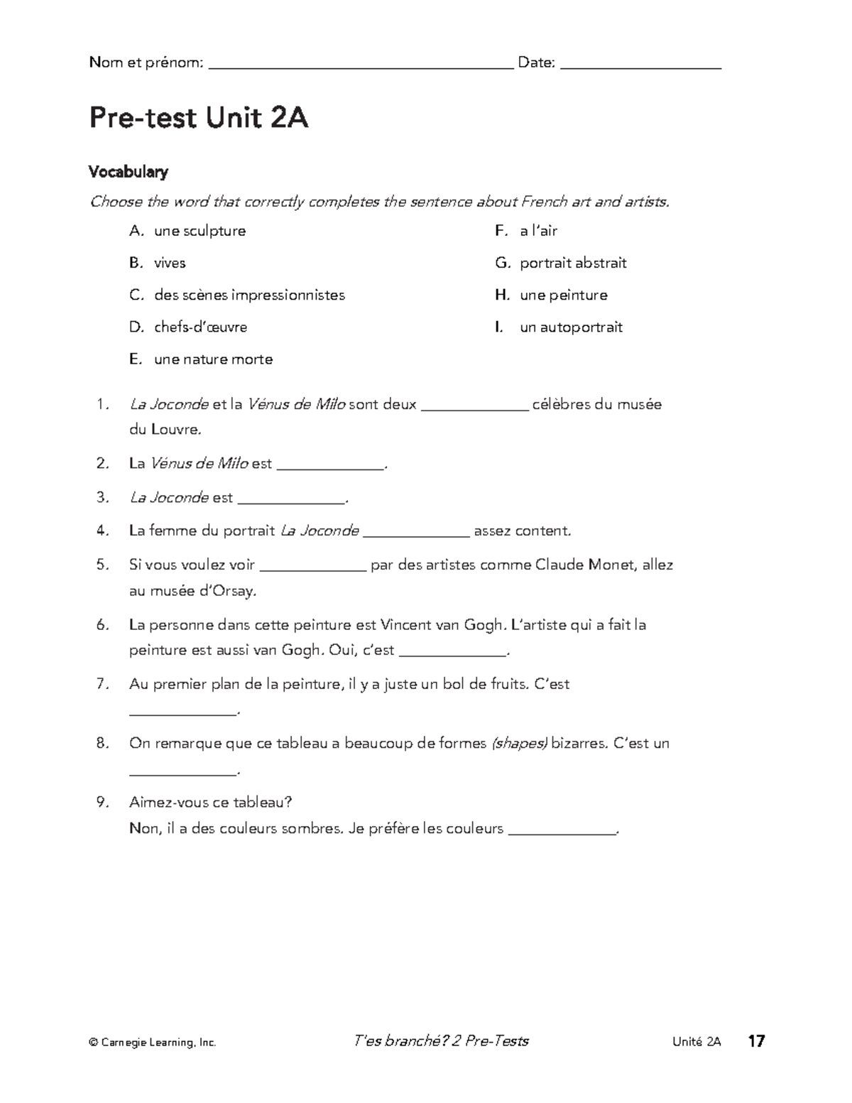 Pre-Test Unit 2A - T'es branché? Vocabulary & Structure Exercises - Studocu