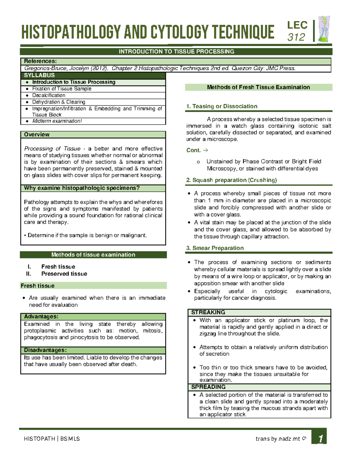 HPCT Intro TO Tissue Processing - HISTOPATH | BSMLS trans by nadz mt ♡ 1 INTRODUCTION TO TISSUE ...